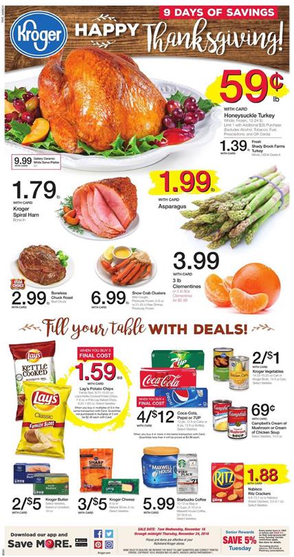 Kroger Weekly Ad Nov 16 - 24 2016 Thanksgiving | WeeklyAds2