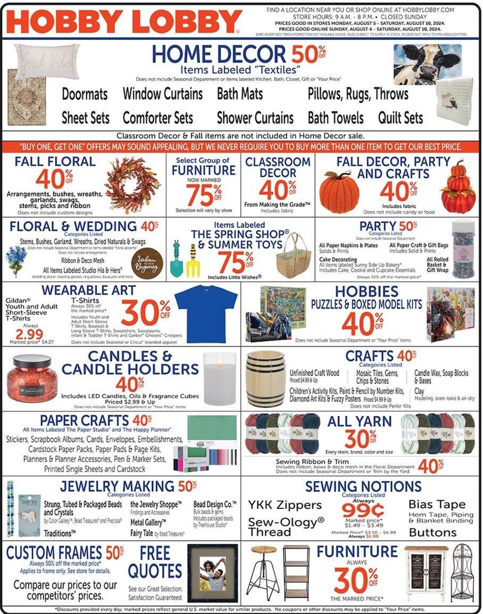 Hobby Lobby Weekly Ad Aug 5 - 11, 2024 | WeeklyAds2