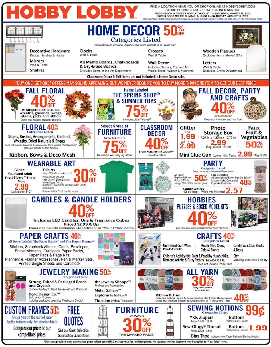 Hobby Lobby Weekly Ad Aug 6 - 12, 2023 | WeeklyAds2