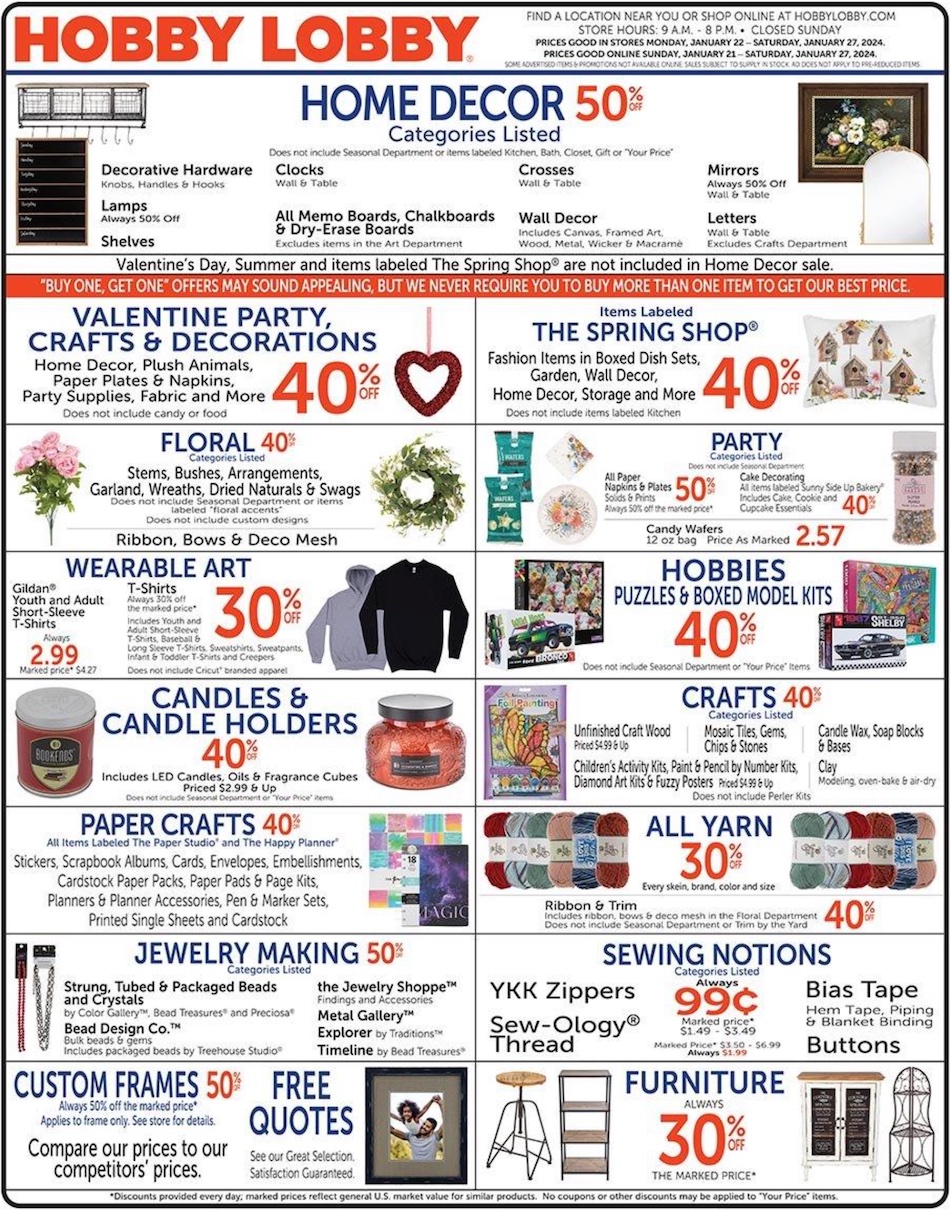Hobby Lobby Weekly Ad Jan 21 - 27, 2024 | WeeklyAds2