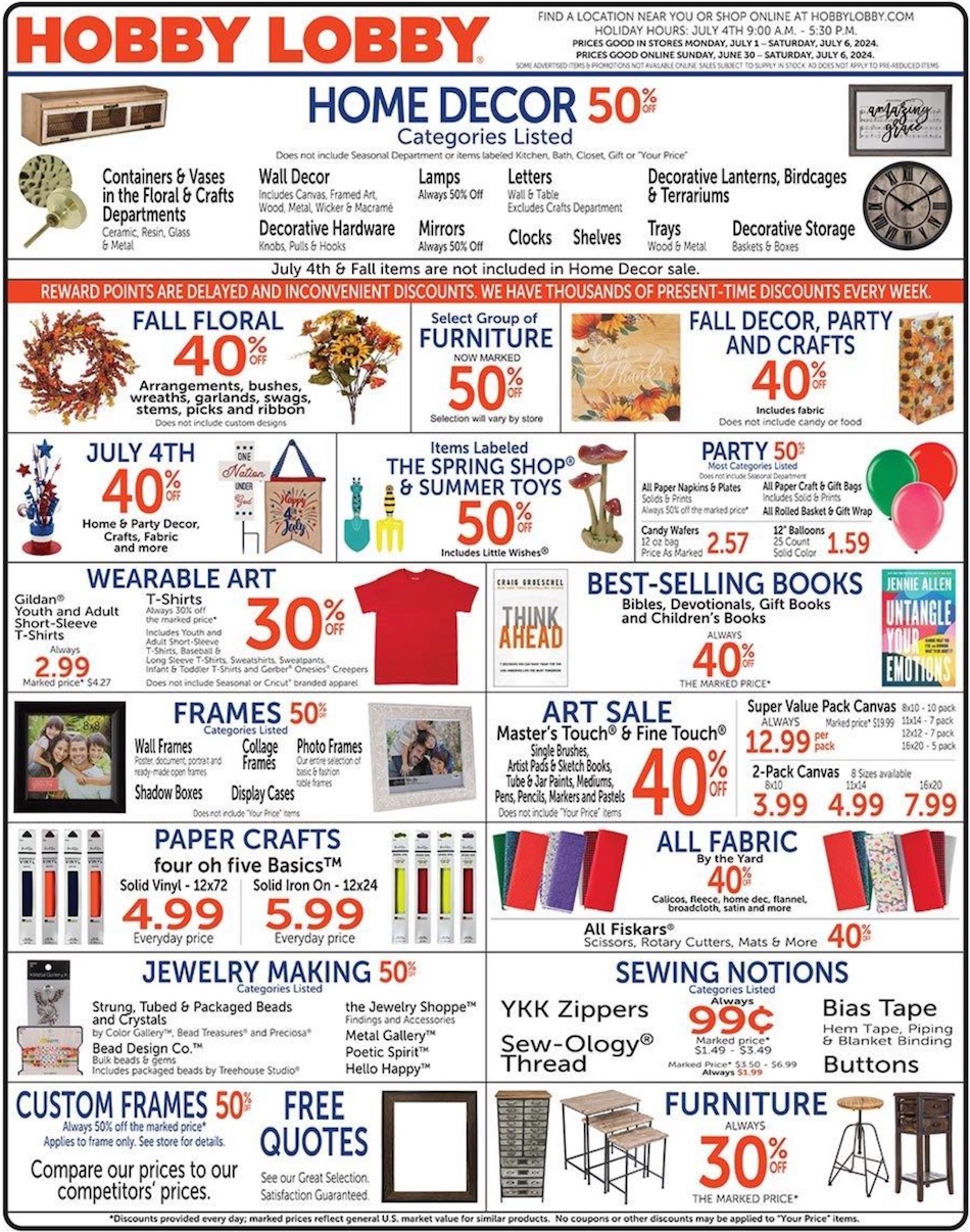Hobby Lobby Weekly Ad Jun 30 - Jul 6, 2024 | WeeklyAds2