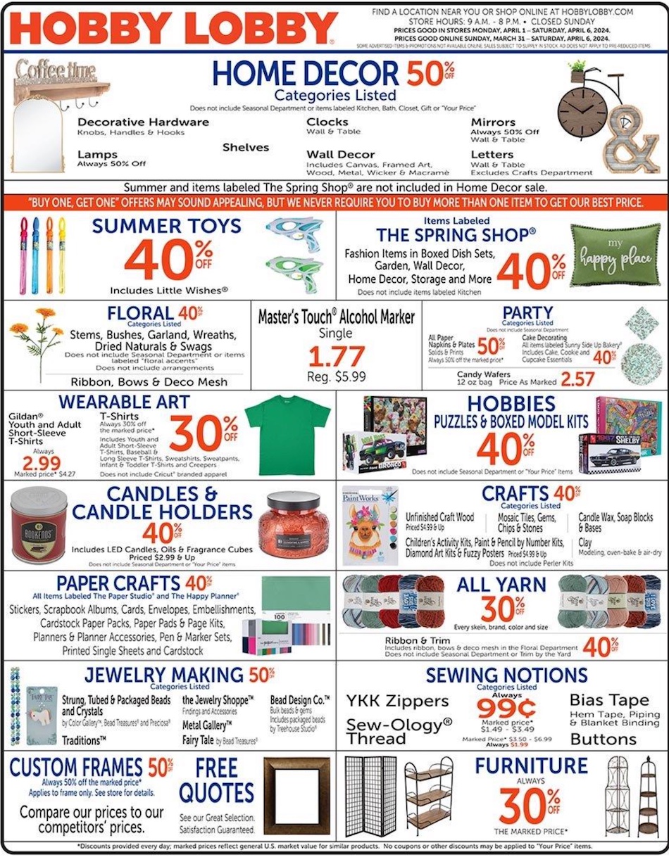 Hobby Lobby Weekly Ad Mar 31 - Apr 6, 2024 | WeeklyAds2