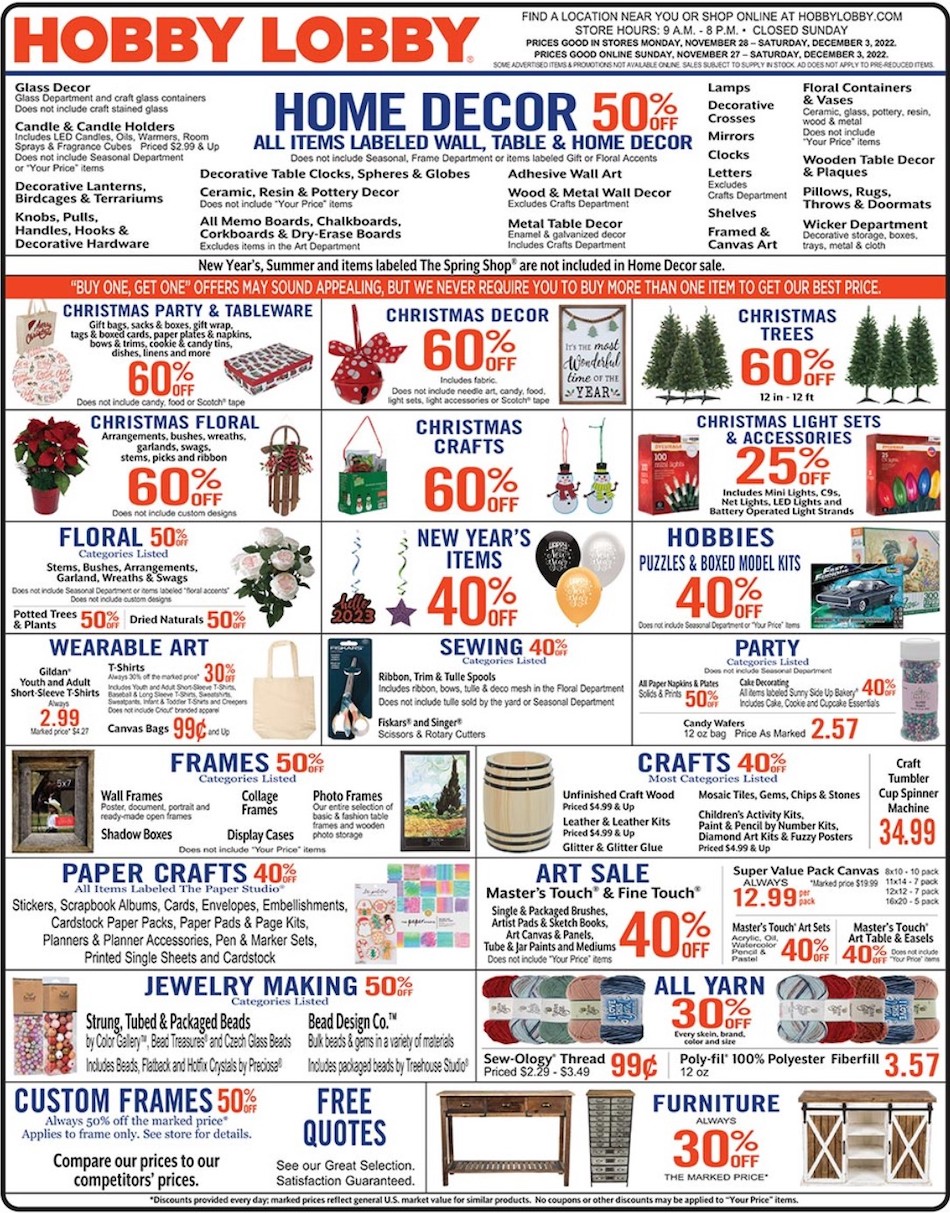 Hobby Lobby Weekly Ad Nov 27 - Dec 3, 2022 | WeeklyAds2