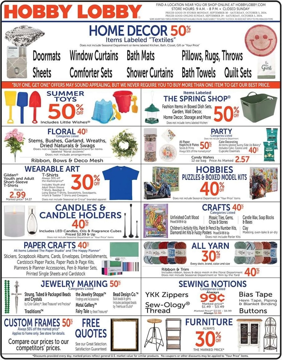 Hobby Lobby Weekly Ad Sep 29 - Oct 5, 2024 | WeeklyAds2